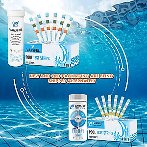 VANSFUL 4 in 1 Pool Test Strips 100 Count, SpaTest Strips, Hot Tubs Water Quality Testing kitat Home Free Chlorine, Total Bromine, Total Alkalinity, pH