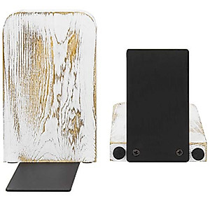 MyGift Vintage Whitewashed Wood Office Desktop Bookends, 1 Pair