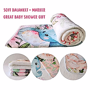 Popfavors Yuzioey Baby Girl Monthly Milestone Blanket, Floral Elephant Month Blanket for Newborn Baby Shower, Pink Elephant Girl Flower Blanket Growth Chart Monthly Blanket, Includes Marker (50x40)