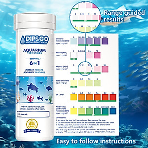 Aquarium Test Strips - Ammonia Test Kit for Aquarium - DIP & GO 6 in 1 Aquarium Water Test Kit for Freshwater, Fish Tank Water Testing Kit, 100 Strips