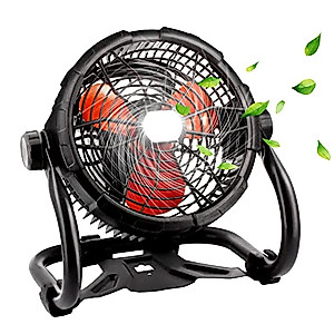 RUNTOP Rechargeable Fan Outdoor Floor Fan, Portable High Velocity Fan with Led Light, USB Type C Port, 3 Speeds, Cordless Industrial Fan with Metal Blade for Garage/Patios/Gym/Camping