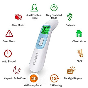 Ear Thermometer for Baby, ELERA Infrared Thermometer with Automatic Switching Mode of Ear & Forehead, 1s Measurement, 4 Color Backlight Display with Fever Indicator