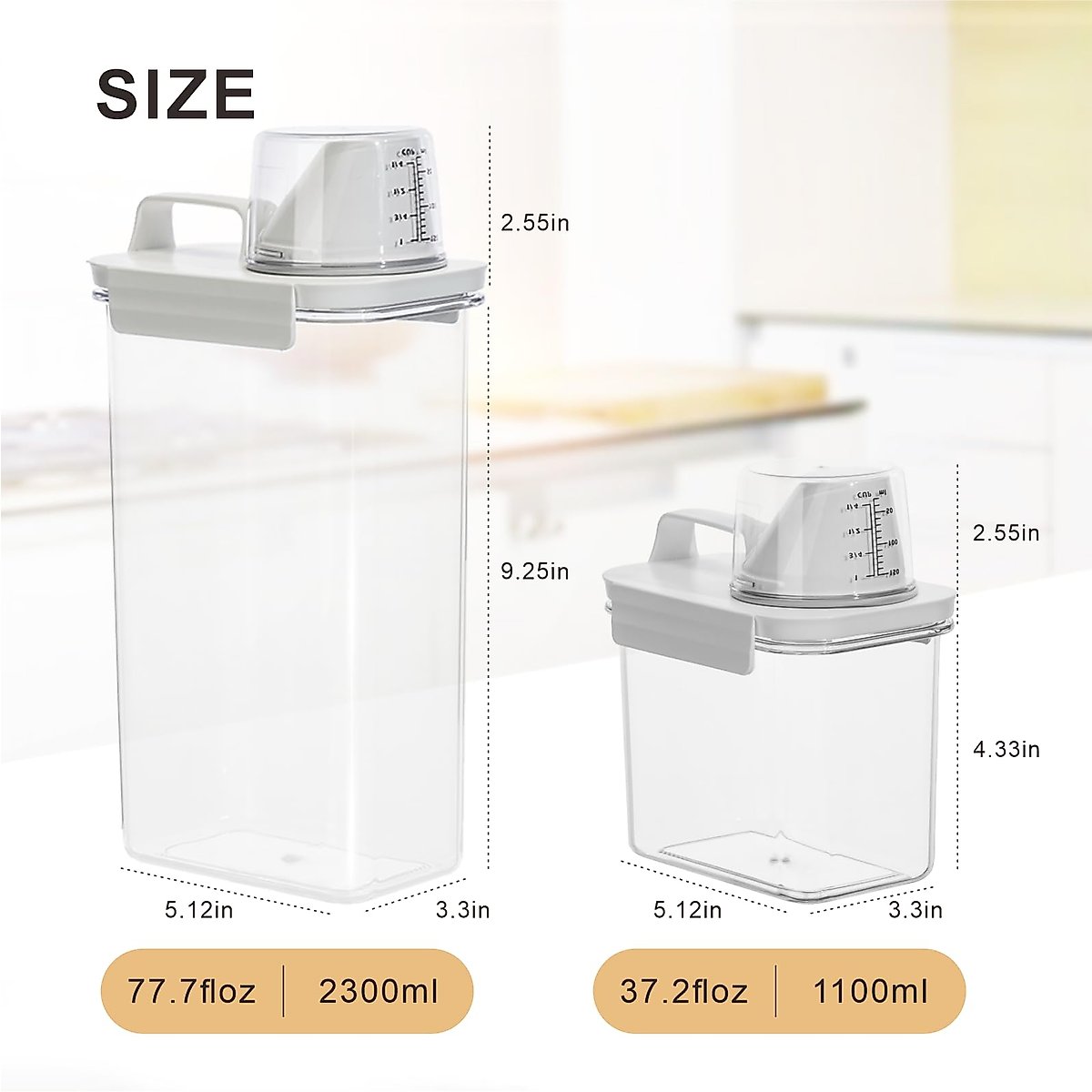 QCHOSWO Cereal Storage Container Set (Measuring Cups) BPA-Free PET Plastic Material, Reusable, Pantry Organizer, Food Portion Containers (Set of 4, 2 Large, 2 Small)