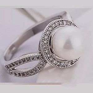 MauSong Women Pearl & White Sapphire 925 Sterling Silver Ring Wedding Party Jewelry New Size 6-10 (8)