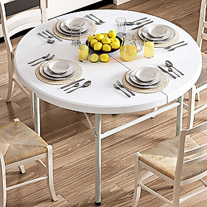 YITAHOME 48 Inch Round Folding Table for Outdoor/Indoor, Heavy Duty Folding Plastic Table w/Thick Table Top and Sturdy Metal Frame, Ideal for Party Picnic Camping BBQ Events, White