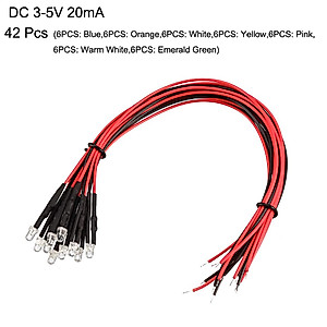 uxcell 42pcs Mixed Colour 3mm LEDs Prewired Light DC3-5V 20cm Pre Wired LED