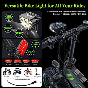 Bike Lights for Night Riding Aluminum Mounts Front and Back 5000 Lumen 12h 20000mah External Battery Pack for Night Riders, Mountain Bikers, Off-Road Cyclists