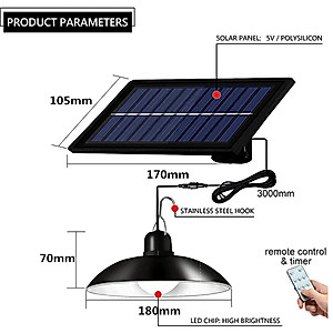 Aolyty Solar Pendant Light with Double Head Shed Light IP65 Waterproof Solar Powered Hanging Light with Remote Control Dimmable for Garden Yard Corridors Walkway Pathway Garage Driveway (Warm Light)