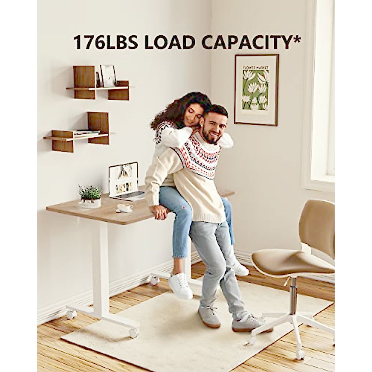 BANTI 55'' Standing Desk, Electric Stand up Height Adjustable Home Office Table, Sit Stand Desk with Splice Board, Maple