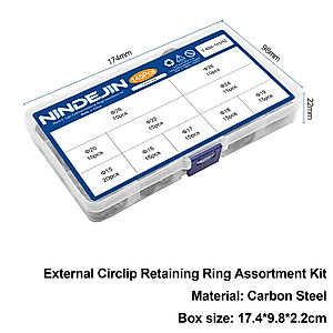 NINDEJIN Snap Ring Shop Assortment, 145PCS External Retaining Rings 15-28mm (0.59''-1.1'') Carbon Steel Snap Retaining C Clip Rings Kit for Grooved Shafts, Studs, and Other Moving Parts