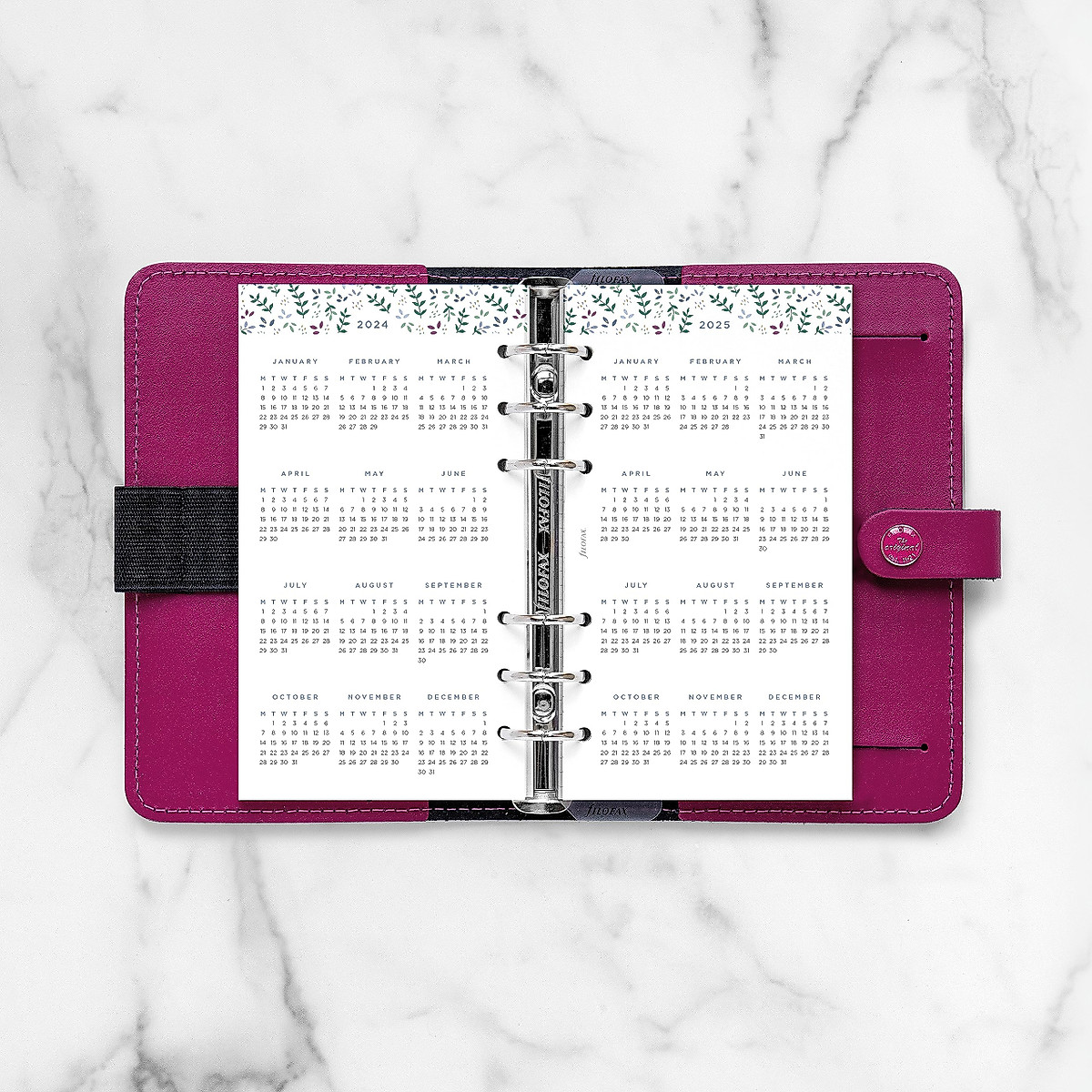 Filofax Calendar Diary Refill, Personal/Compact Size, Week-to-View, Garden Minimal Diary Pack, Multilingual: Five Languages, 2024 (C68492-24)
