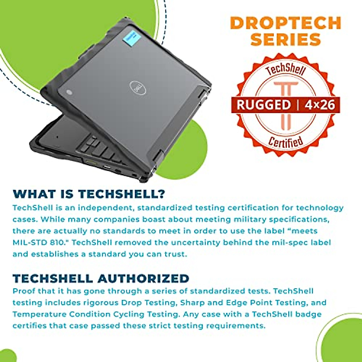 Gumdrop DropTech Laptop Case Fits Dell Chromebook 3120 | 3110 | 3100 (2-in-1) for K-12 Students Teachers and Classrooms – Drop Tested Rugged Shockproof Bumpers for Reliable Device Protection – Black