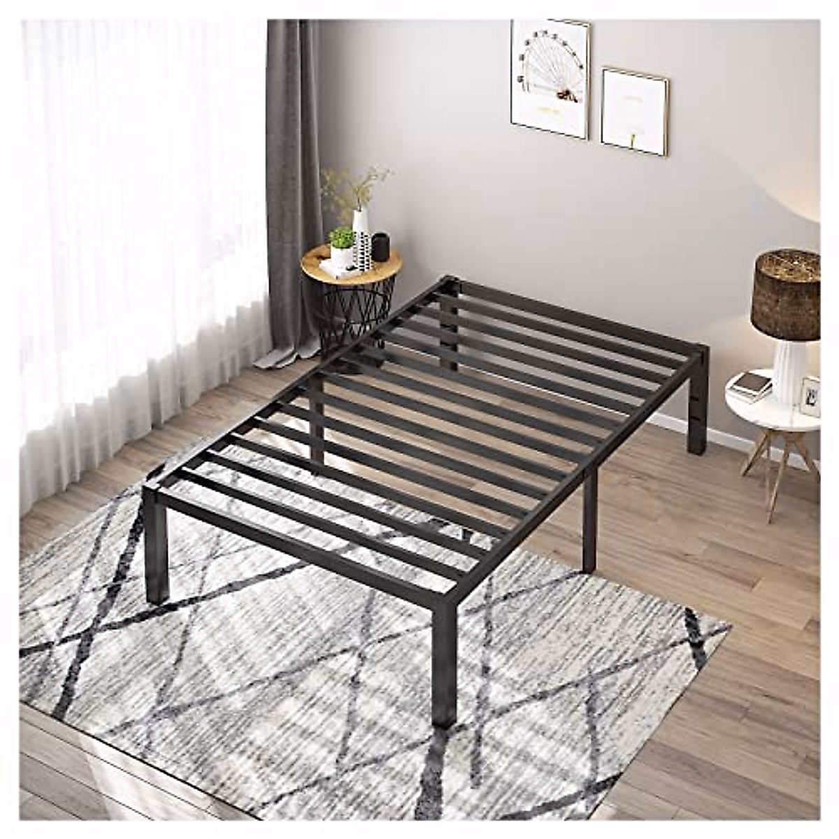 MAF Twin Bed Frames 14 Inch Metal Platform BedFrame with Black Heavy Duty Steel Slat Support Noise Free Twin-Bed-Frame, No Box Spring Needed