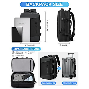 VECAVE Travel Backpack for Women Men,Carry On Backpack,Expandable Airline Airplane Approved Weekenders Backpack,Fit 15.6 Inch Laptop Waterproof 40L Travel Backpack Black