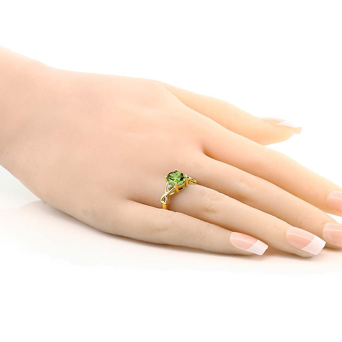 Gem Stone King 18K Yellow Gold Plated Silver Green Peridot Ring For Women | 1.89 Cttw | Gemstone Birthstone | Oval 9X7MM | Available In Size 5, 6, 7, 8, 9