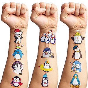Penguin Temporary Tattoos Birthday Party Decorations Supplies Party Favors 96PCS Tattoos Stickers Cute Kids Girls Boys Gifts Classroom School Prizes Themed Christmas