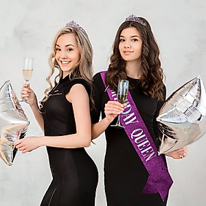 Birthday Crowns for Women, Didder Purple Crystal Tiara & Birthday Queen Sash, Birthday Tiara for Women Birthday Sash for Women Girls Birthday Sash and Tiara for Women Gift Crown for Bridal Wedding