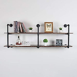 OISSIO Industrial Pipe Wall Shelf,2-Tiers Wall Mount Bookshelf,63in Rustic Wall Mount Shelf,DIY Storage Shelving Floating Shelves,Rustic Pipe Shelving Unit,Wall Book Shelf for Home Organizer