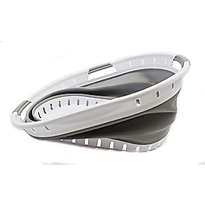 SAMMART 44L Collapsible Plastic Laundry Basket - Foldable Pop Up Storage Container/Organizer - Space Saving Hamper/Basket (1, White/Grey)