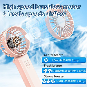 LIEWET Mini Handheld Fan, Neck Fan, Portable Fan Rechargeable, 2500mAh Rechargeable USB Fan, 180° Adjustable,3 Speed Personal Small Desk Fan, Strong Airflow, Super Quiet Pink