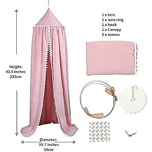 Uaugh Baby Crib Tent,Canopy Mosquito Net for Kids Baby Bed,Insect Protection Hanging Canopy,Dome Tent Room for Kids(Grey 93inches (Pink)