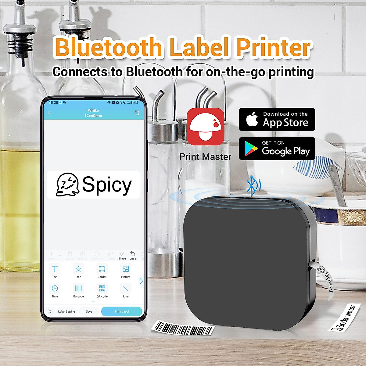 Odaro Q30 Label Maker Machine with Tape, Mini Sticker Inkless Thermal Label Printer, Bluetooth Portable Handheld Small Labeler for School, Home, Business, Office - Black, Q30-BK(1)