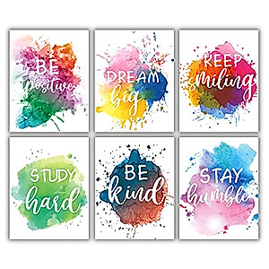 Inspirational Wall Art Motivational Art Prints and Quotes and Sayings Poster Girls Teens Bedroom Decor Sayings Positive Phrase Party Gift for Girls Kids Room Wall Art Decor 6 Pcs, 8x 10in, Unframed