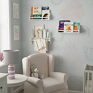 brightmaison Angel 20" Floating Shelves for Wall Decor, Nursery Book Shelves, Toy Storage Shelf & Kids Bookshelf for Wall, Wood Wall Shelves for Home Decor Set of 3 Rustic White