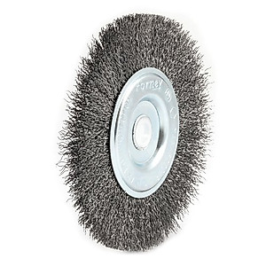 Forney 72745 Wire Bench Wheel Brush, Coarse Crimped with 1/2-Inch and 5/8-Inch Arbor, 6-Inch-by-.012-Inch