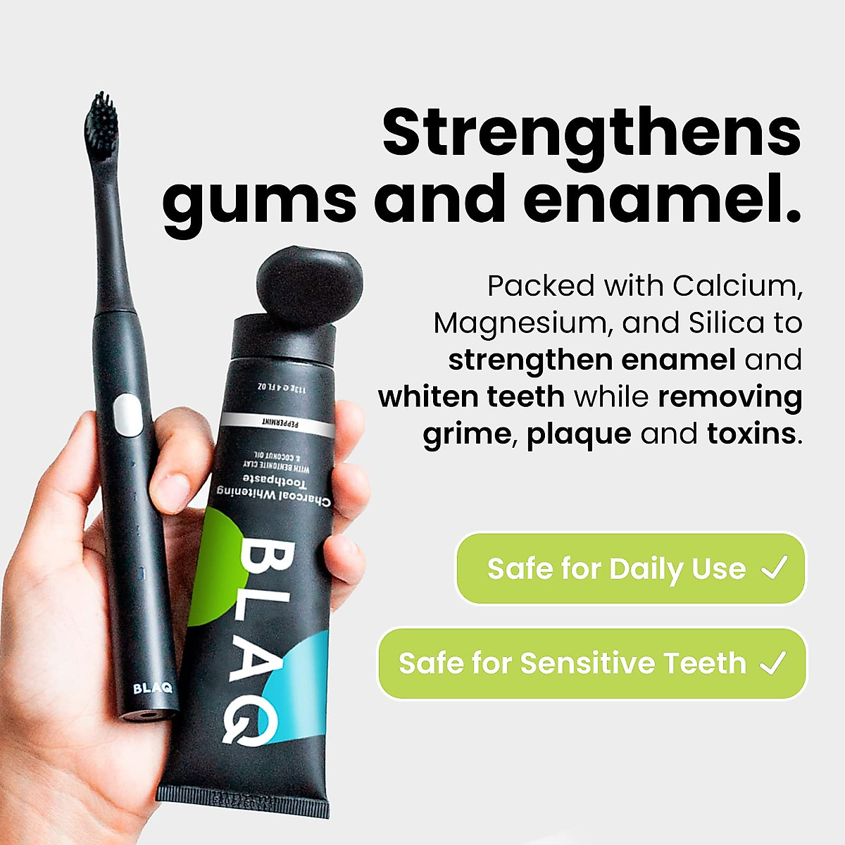 BLAQ Activated Charcoal Teeth Whitening Toothpaste | Vegan Organic SLS Free Toothpaste with Coconut Oil and Bentonite Clay | Charcoal Toothpaste for Whitening Teeth, Removing Stains - 4 OZ / 113g