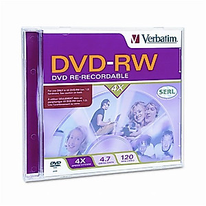 Verbatim : DVD-RW Disc, 4.7GB, 4X, with Jewel Case, Silver -:- Sold as 2 Packs of - 1 - / - Total of 2 Each