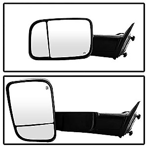 Power Heated Signal Side View Towing Mirror Assembly Compatible With 2010-2012 Ram 1500 2500 3500 With Puddle Light Manual Folding Left Driver Side Textured Black