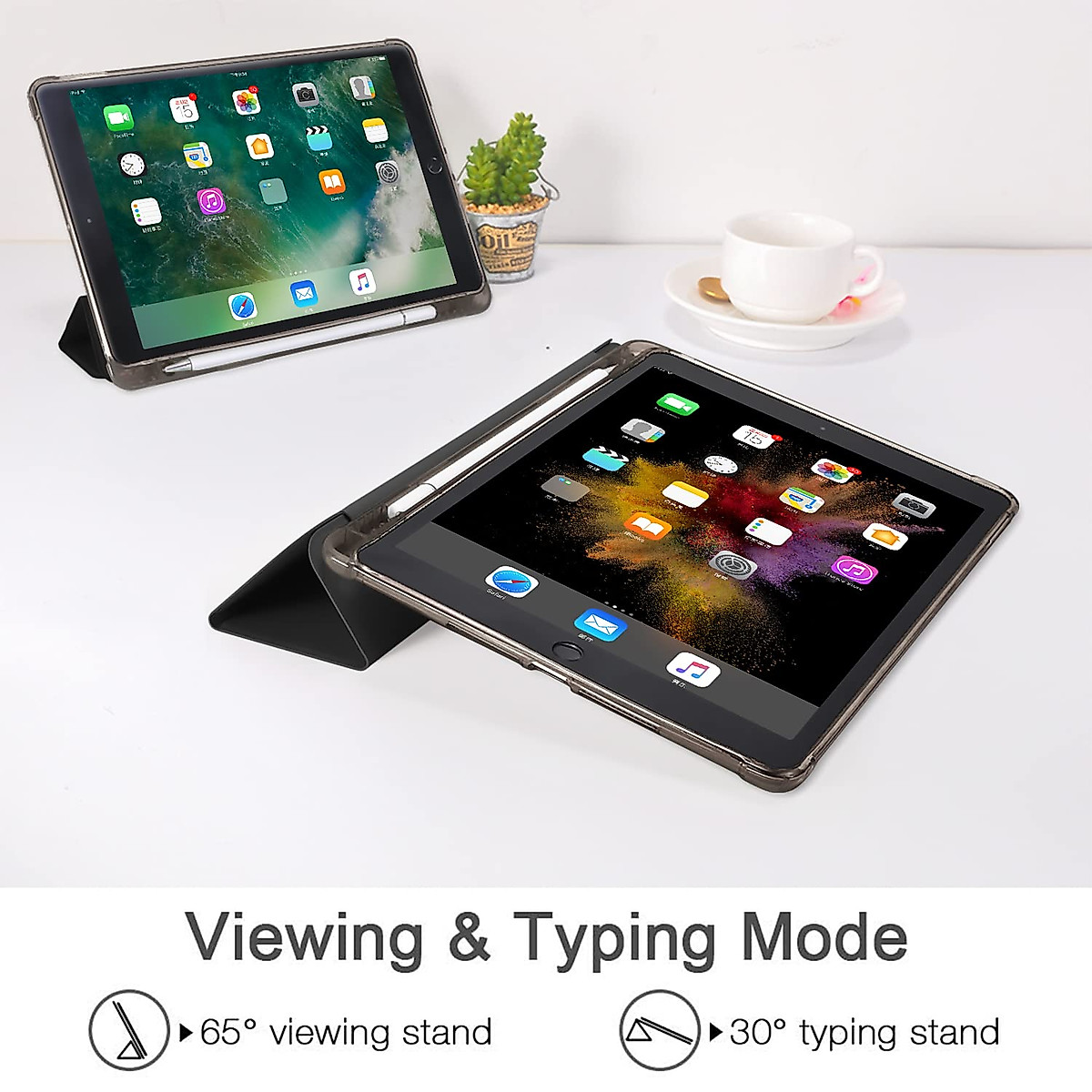 JOYLAND Pad Case Ghost Black Case for 7th/8th/9th Generation iPad Halloween Anti-Scratch Shockproof with Pencil Holder Lightweight Smart Trifold Stand Case for 10.2" iPad 2019/2020/2021