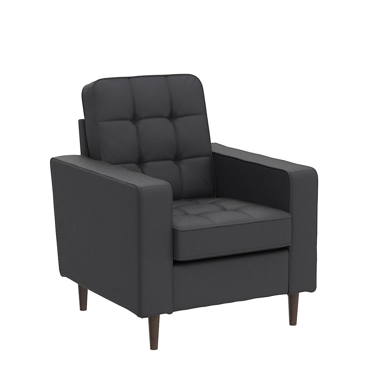 Edenbrook Lynnwood Upholstered Accent Chair - Living Room Furniture - Office - Bedroom - Mid-Century Modern Design - Armchair - Buttonless Tufting - Simple Assembly - Solid Frame - Black Faux Leather
