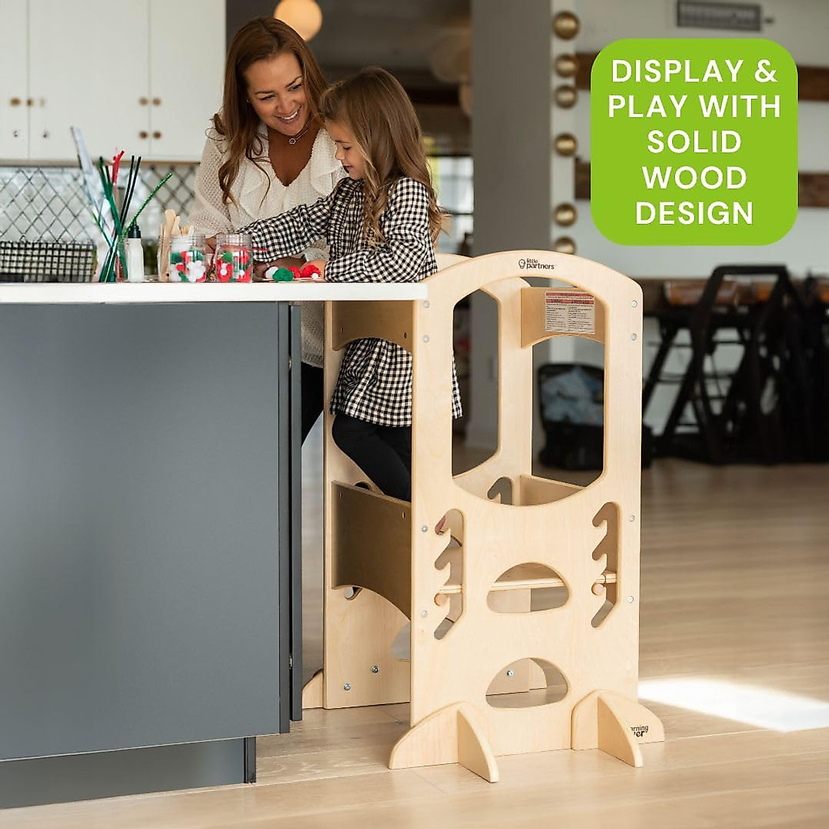 Little Partners Kids Learning Tower Adjustable Height Kitchen Step Stool for Toddlers, Encourages Learning, Independence, and Engagement, Safety Climbing Tower for Kitchen Counter (Natural)