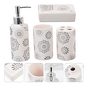 COHEALI 4 Pcs Toiletry Set Ceramic Soap Dish Bathroom Washing Accessory Ceramic Sanitary Ware Toothbrush Holder White Ceramic Hand Wash Dispenser Soap Dispenser Tumbler Pottery Ceramics