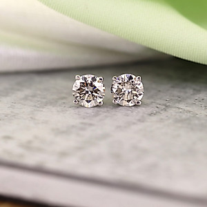 Diamond Wish IGI Certified 1 Carat Lab Grown Diamond Earrings for Women in 14k White Gold (E-F, VS1-VS2, 1.00 cttw) 4-Prong Setting Screw Back Studs