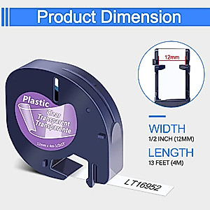 USUPERINK 3 Pack Compatible for Dymo Letratag Refills 16952 12267 16951 S0721530 Clear Plastic Label Tape 12mm x 4m 1/2'' x 13' for Dymo LetraTag Plus LT-100H LT-100T QX50 Label Maker, Black on Clear