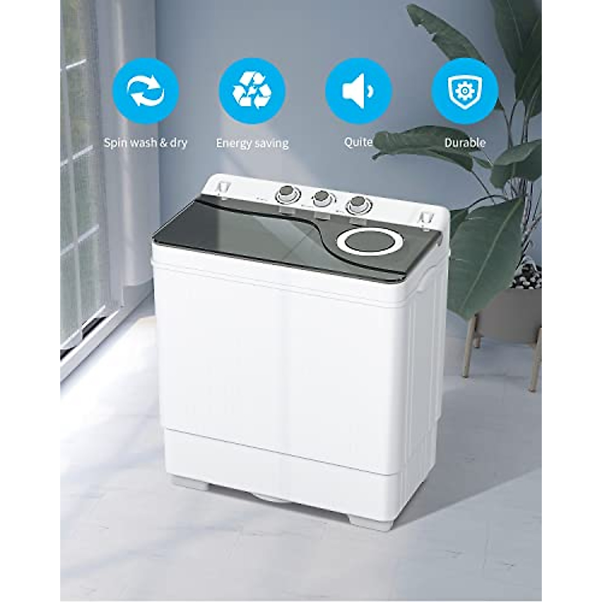 Bonnlo 26lbs Portable Washing Machine, Compact Mini Washer, Twin Tub Washer and Dryer Combo; 18LBS Washer & 8LBS Spin Dryer for Apartment, Dorms, RVs, Camping and More (Grey)