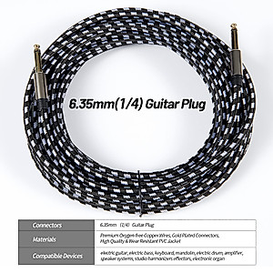 Sound harbor Guitar Cable, Guitar Amp Cord, Electric Guitar Instrument Cable 15 Feet, 1/4 Bass Guitar Cable