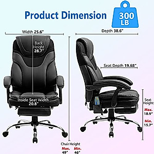 Massage Reclining Office Chair with Footrest, High Back Office Chair Computer Chair Home Office Desk Chair Ergonomic Executive Office Chair with Armrests, Adjustable Height/Tilt