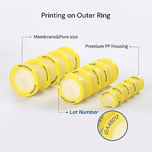 COBETTER 100 Pack PES Syringe Filter Lab Filters 0.22μm Pore Size 13mm Diameter Hydrophilic Filtration Non-sterile Yellow