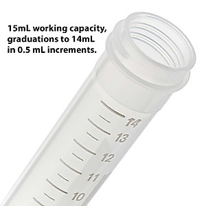 Globe Scientific 6264 Polypropylene Centrifuge Tube with Separate Red Screw Cap, Non-Sterile, 15mL Capacity, Printed Graduation, Bulk Pack (Case of 500)