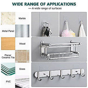 Meltset Adhesive Wall Hooks Heavy Duty Wall Hangers Without Nails Damage-Free Sticky Hooks for Hanging Clear Wall Hooks for Picture Hat Keys Kitchen Tools Bathroom Shower (10 Pack)