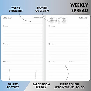 2024-2025 Academic Planner - Weekly and Monthly Planner July 2024 - June 2025, Holidays, Contacts and Notes Pages, Vegan Leather Cover, Elastic Closure, 5.5”x8.25”, Grey