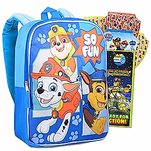 Nick Shop Paw Patrol School Backpack For Kids, Boys ~ 3 Pc Supplies Bundle With 15 Inch Bag, 300 Stickers and Door Hanger (Paw Travel Bag), backpack)