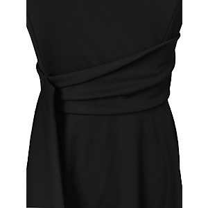 FENJAR Womens Elegance Audrey Hepburn Style Ruched 3/4 Sleeve Midi A-line Dress Black