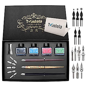 Trustela Calligraphy Set For Beginners, 3 Calligraphy Pens, 4 Ink Bottle 15ml, 20 Calligraphy Nibs, 1 Calligraphy Pen Holder, Dip Pen Set, Gift For Men, Women And Kids, Calligraphy Kit For Beginners
