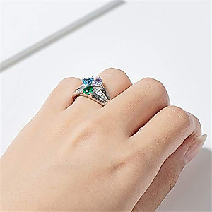 ORFAN Personalized Mothers Rings with 3 Simulated Birthstones and Names Sterling Silver Family Name Ring for Women Custom Anniversary Rings Christmas Gift for Mother Grandmother (Silver)