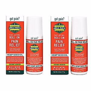 Hemp Oil 2-Pack Uncle Bud's Topical Roll On Pain Reliever, Hemp Oil for Pain Reduction, Stress Support, Achy Muscle Relief, Fast Acting, Anti Inflammatory